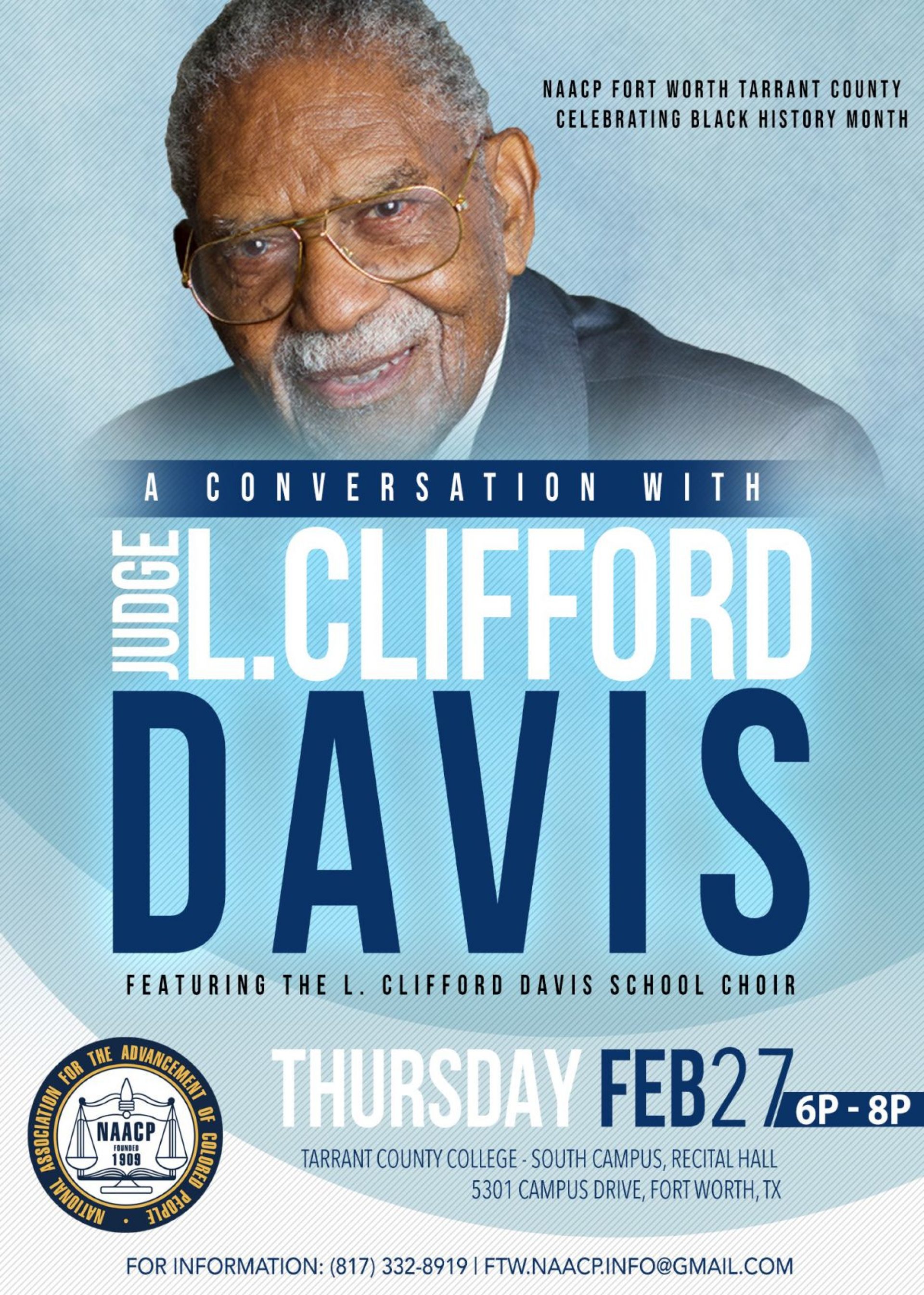 Conversation with legal legend Judge L. Clifford Davis tonight at TCC ...